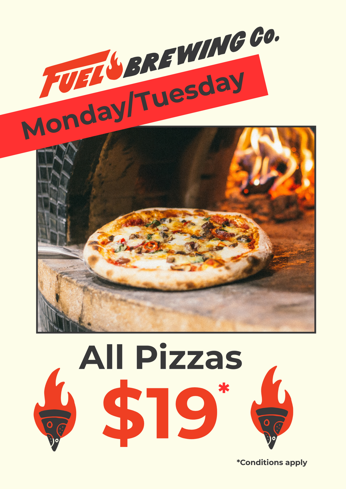 $19 Pizza (or Less) Every Monday & Tuesday – Fuel Brewing Co.